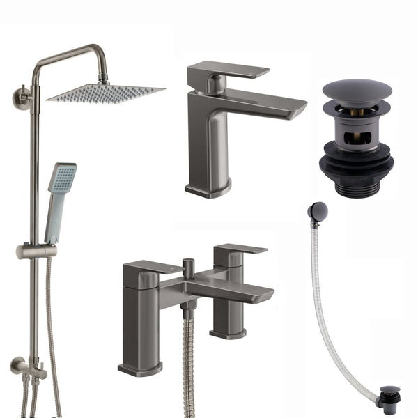 Mykonos bundle incl. bath shower mixer tap with dual riser rail, basin ...
