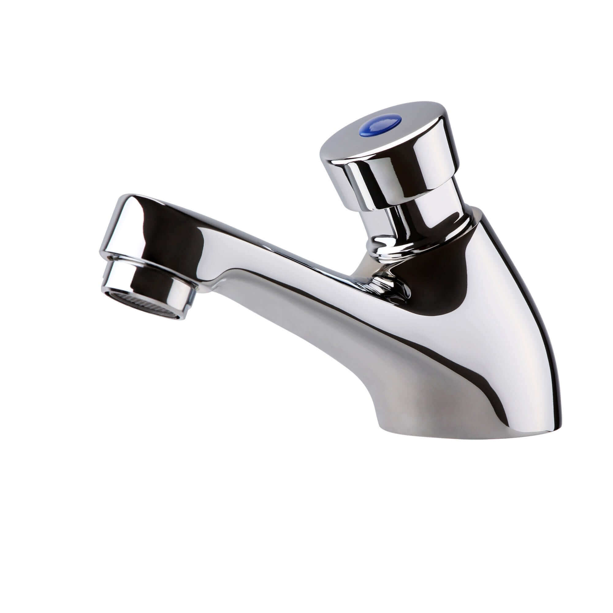 Chrome Single Pillar Push Down Tap: Monobloc - Self-Closing