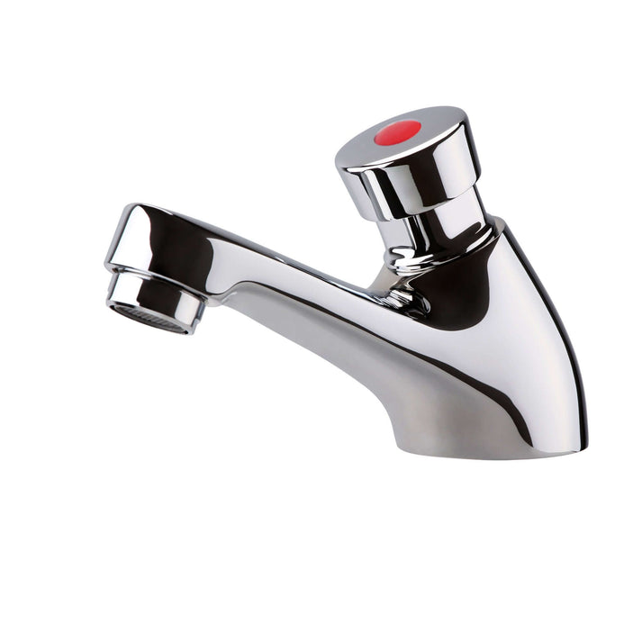 Chrome Single Pillar Push Down Tap: Monobloc - Self-Closing