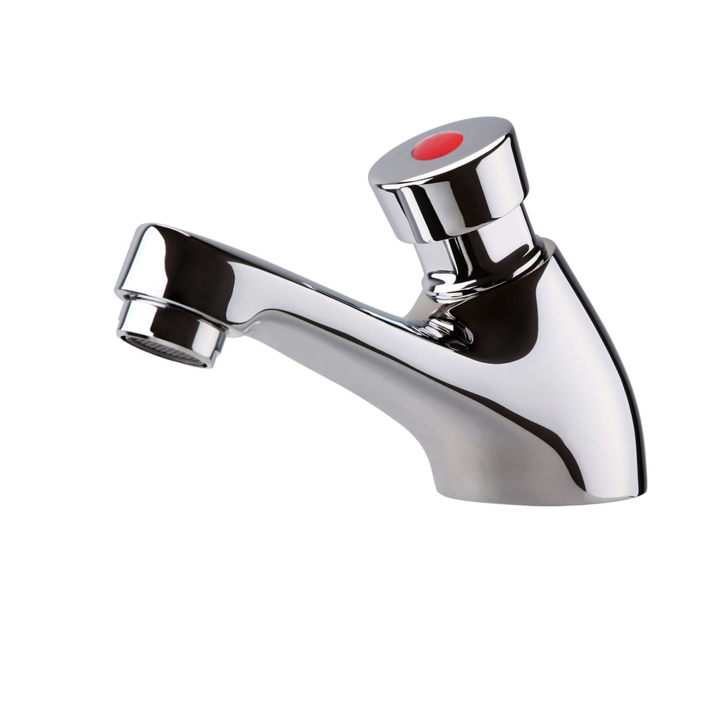 Chrome Single Pillar Push Down Tap: Monobloc - Self-Closing