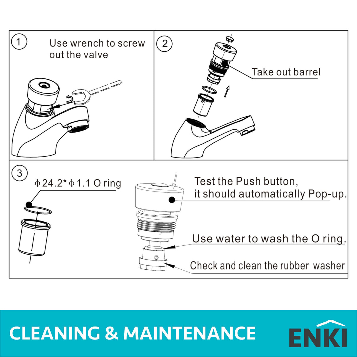 Chrome Single Pillar Push Down Tap: Monobloc - Self-Closing