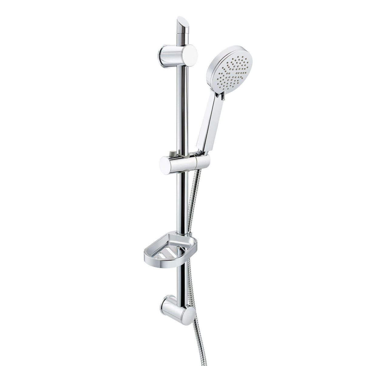 Chrome Adjustable Shower Riser Rail + 3 Setting Shower Head