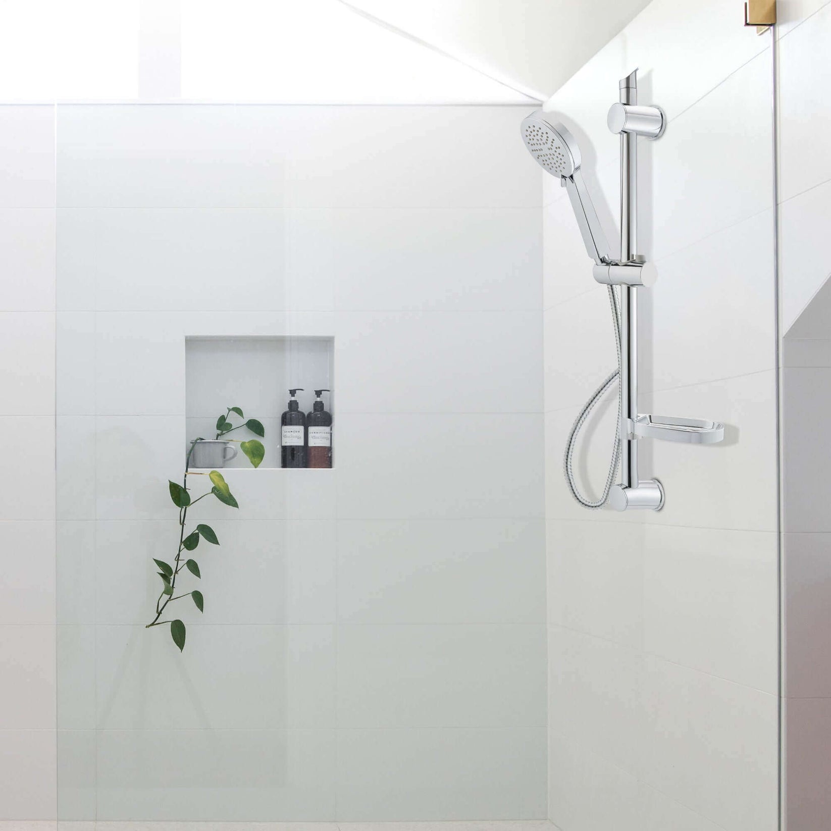 Chrome Shower Rail: Modern and Adjustable - 1 Year Guarantee
