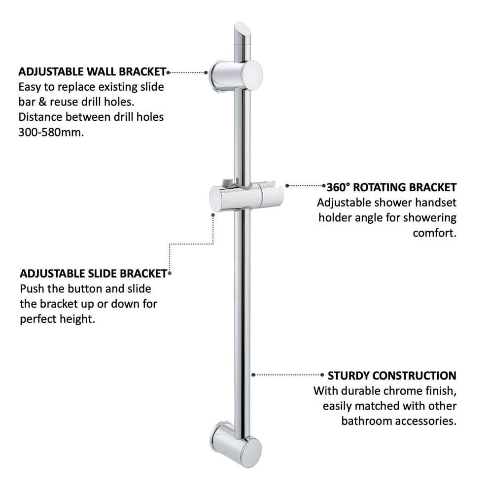 Adjustable sliding shower rail - chrome - HOUSE OF ENKI
