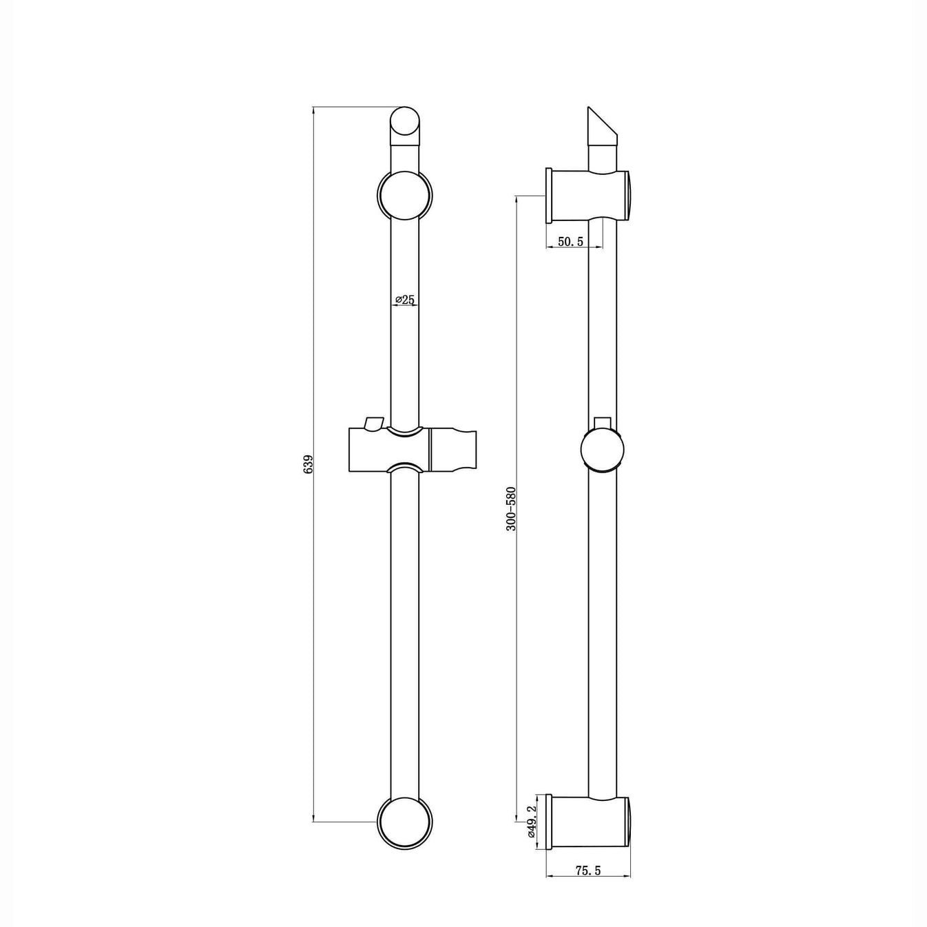 Chrome Shower Rail: Modern and Adjustable - 1 Year Guarantee