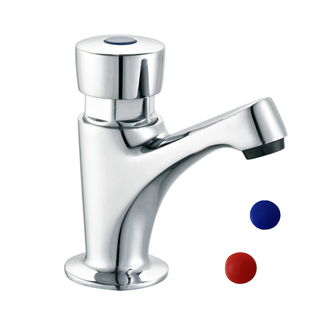 Chrome Single Pillar Push Down Tap: Monobloc - Self-Closing