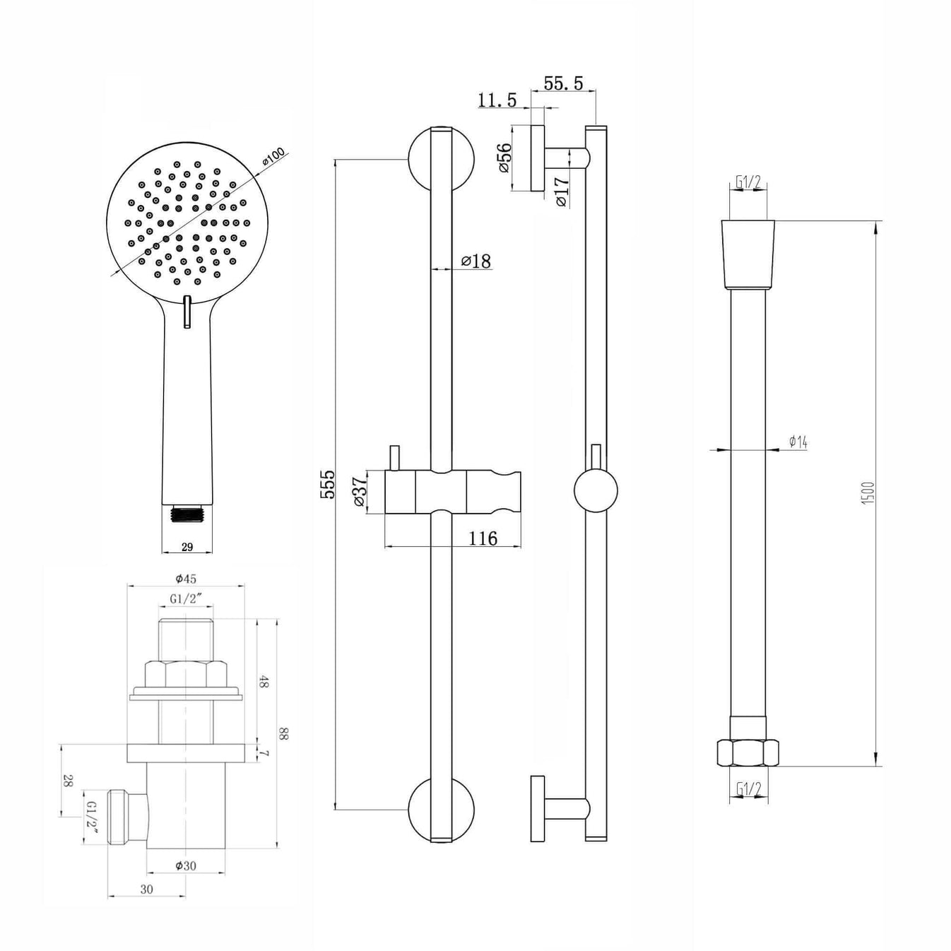 Contemporary Shower Slider Riser Rail Kit With 3 Function Shower Head ...