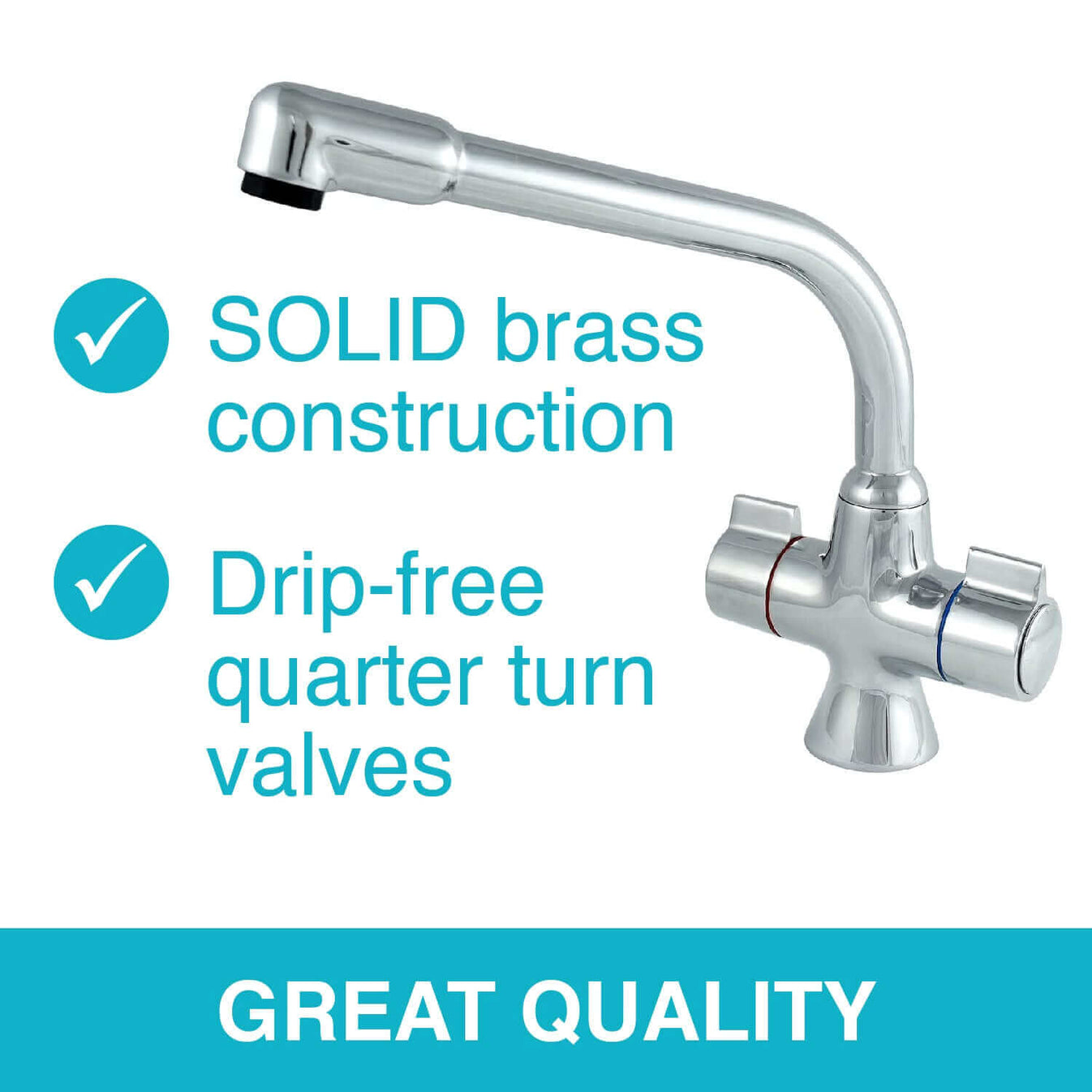 Alpha dual flow kitchen sink tap twin lever - chrome at £59.99 only - Enki