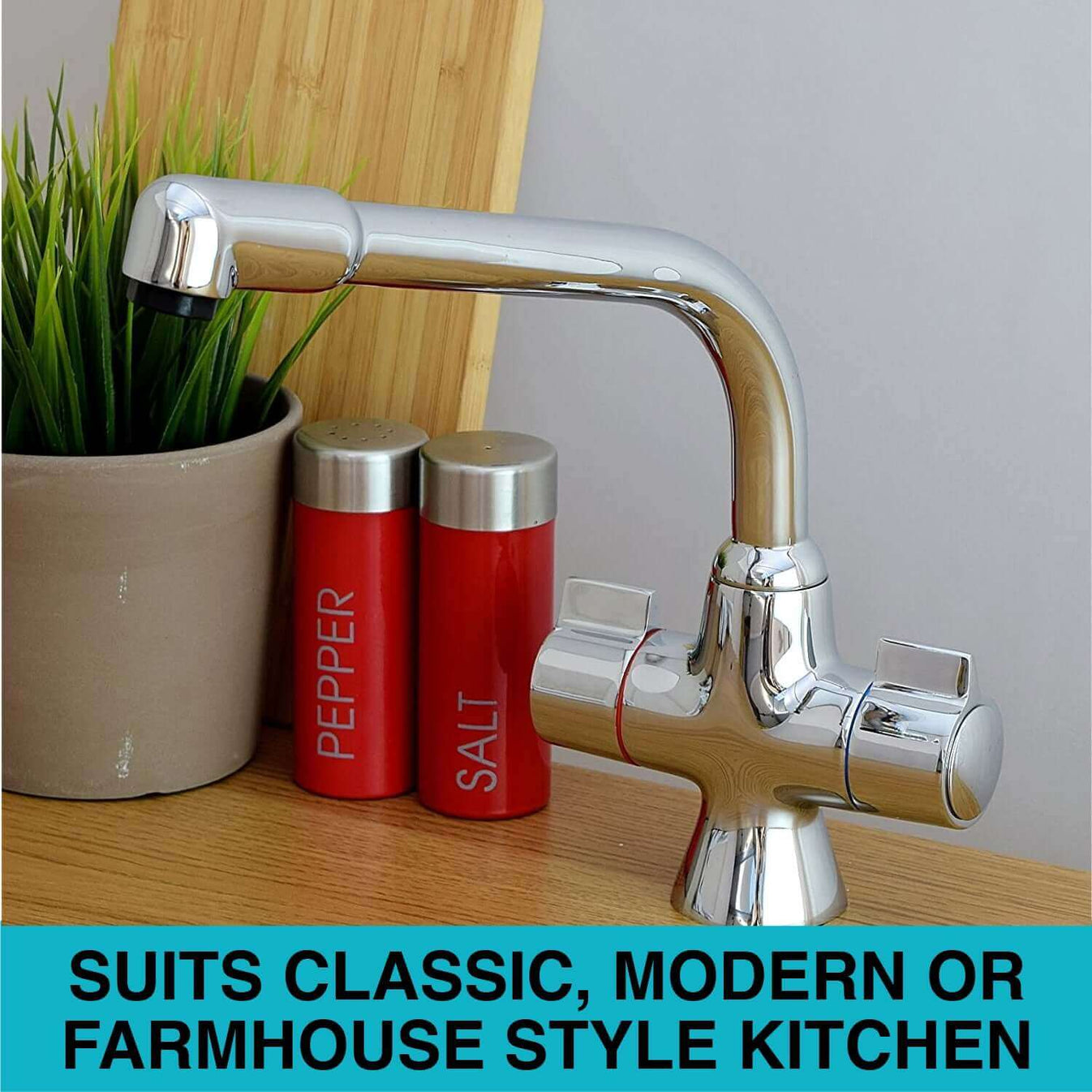 Alpha dual flow kitchen sink tap twin lever - chrome at £59.99 only - Enki