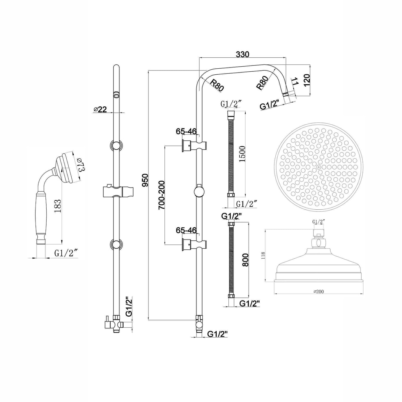 Chrome Rainfall Shower Riser Kit - Easy Installation