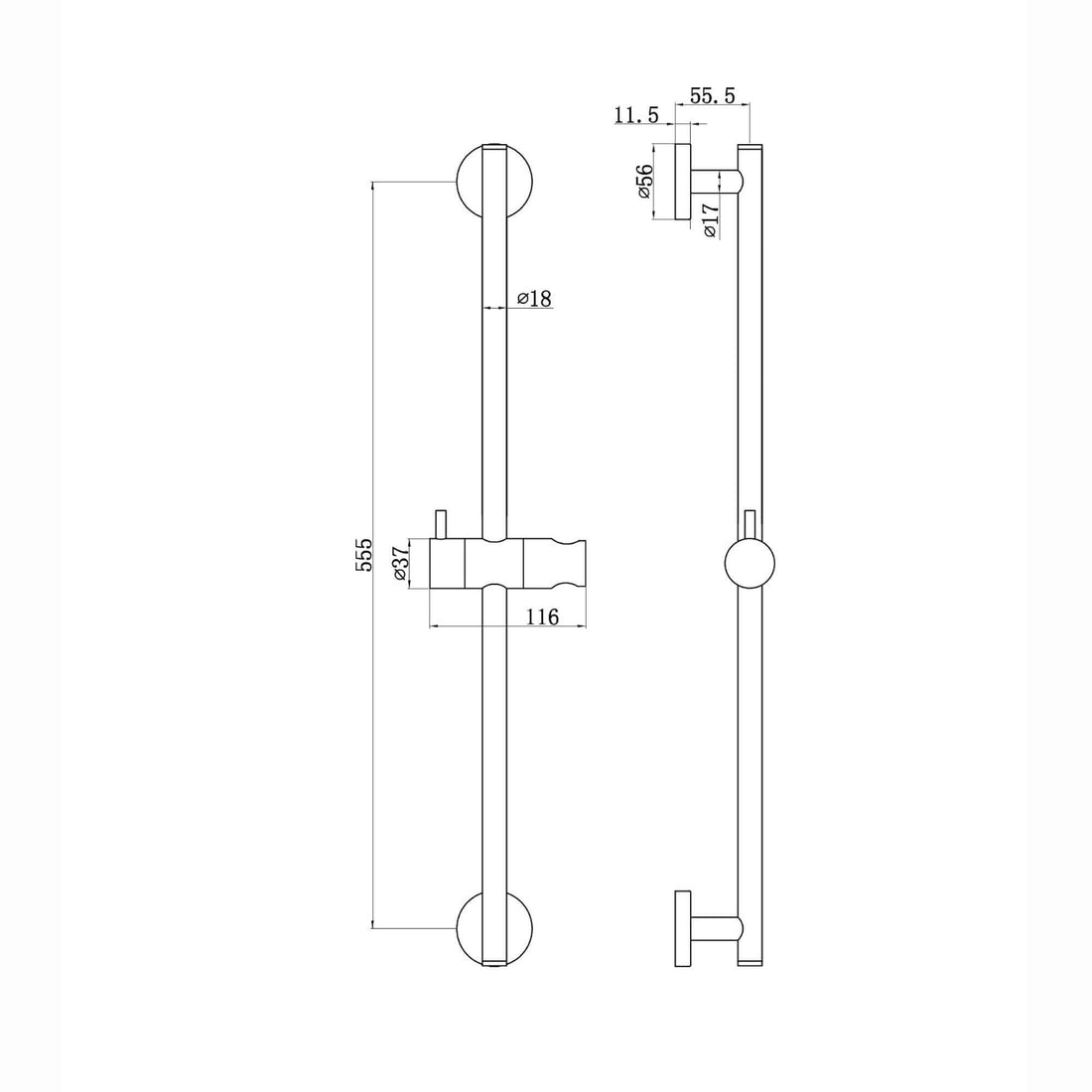 Modern shower slider rail with bracket - chrome - HOUSE OF ENKI